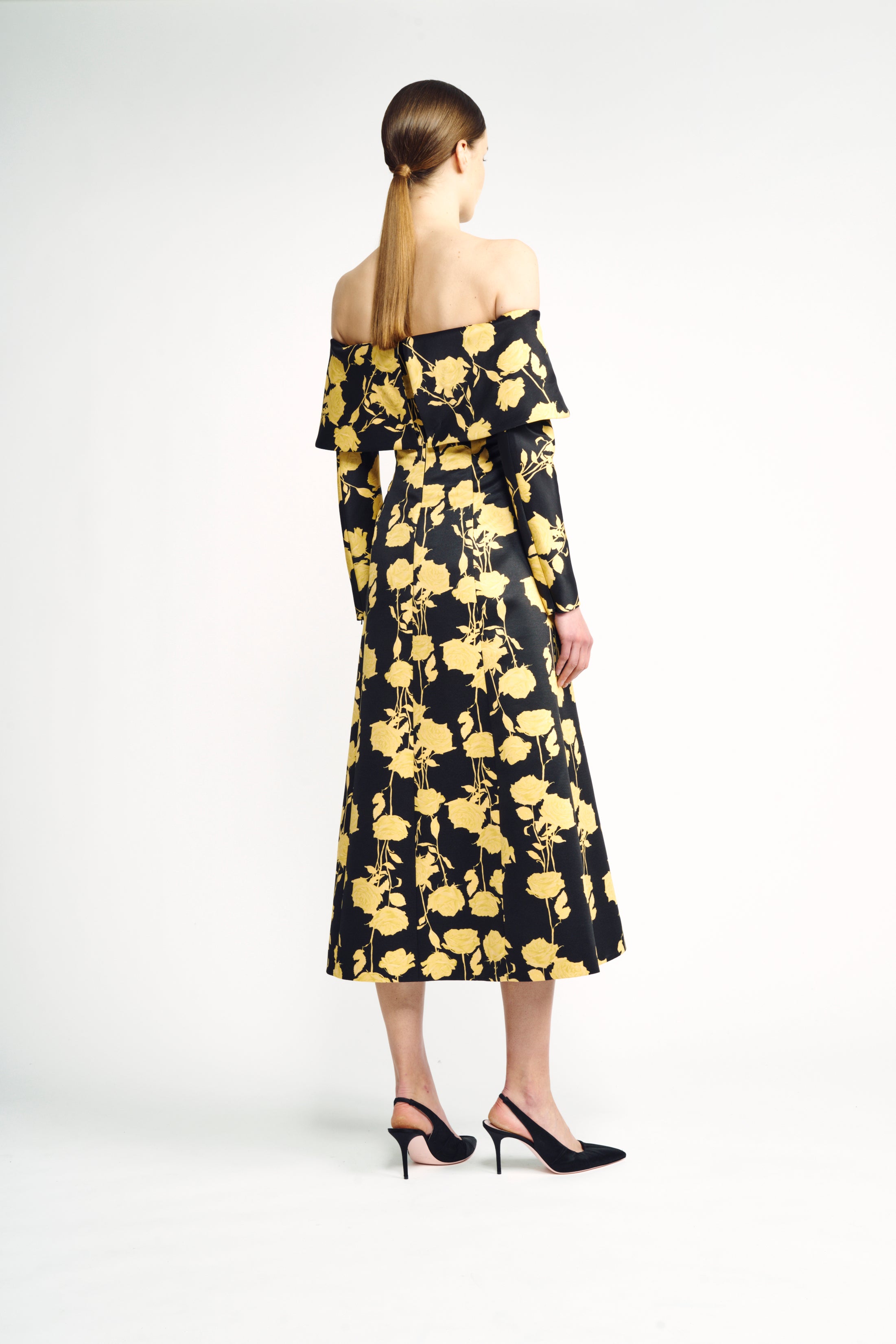 Corey Dress | Off-The-Shoulder Long Sleeve Dress in Lemon Floral Print | Emilia Wickstead