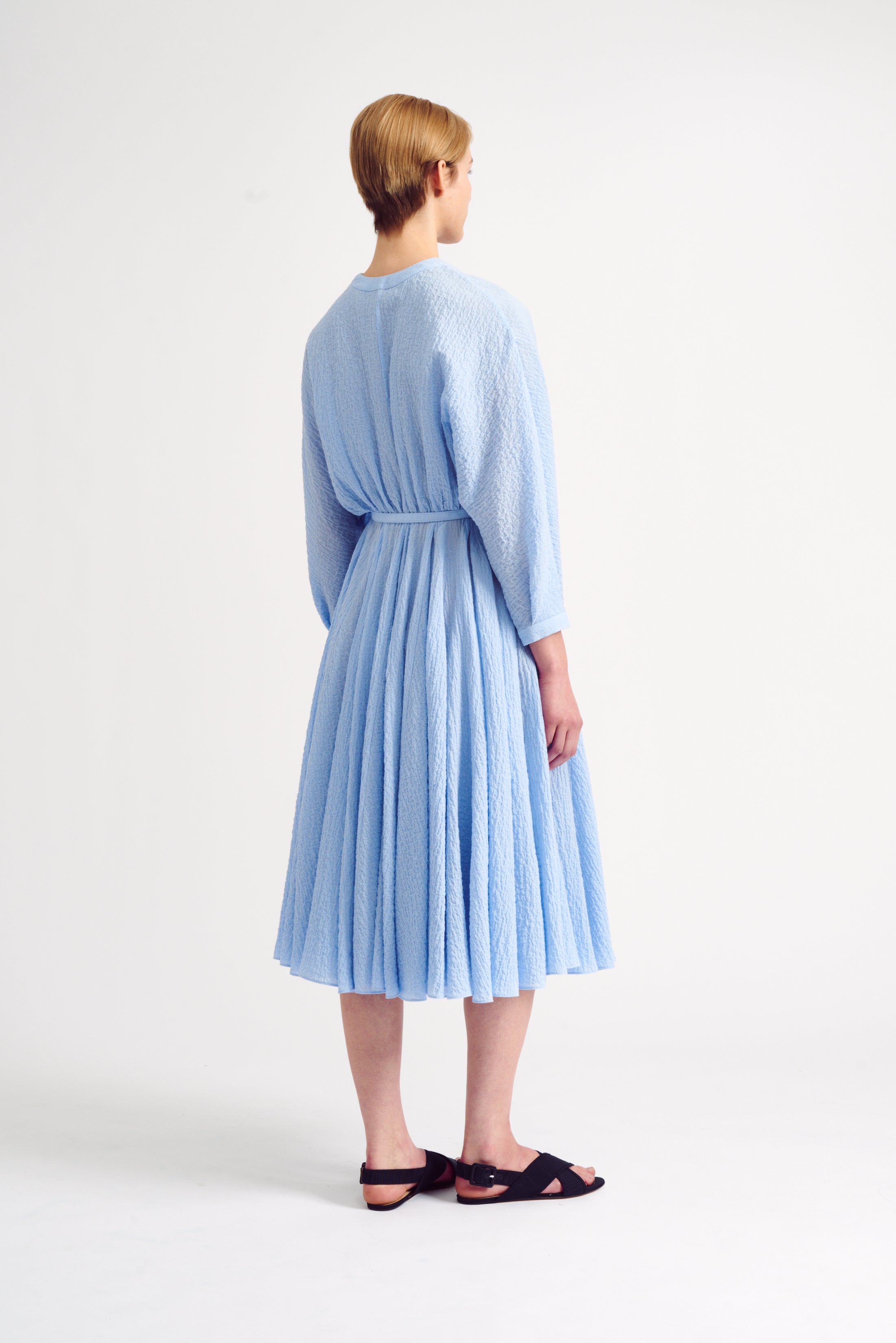Lilith Blue Cotton Cloque Dress | Emilia Wickstead