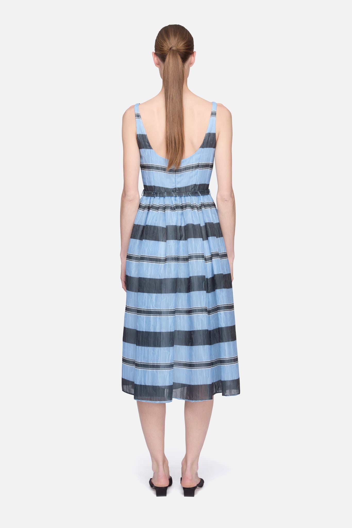 Eglantine Dress in Blue & Black Striped Textured Organza– Emilia Wickstead