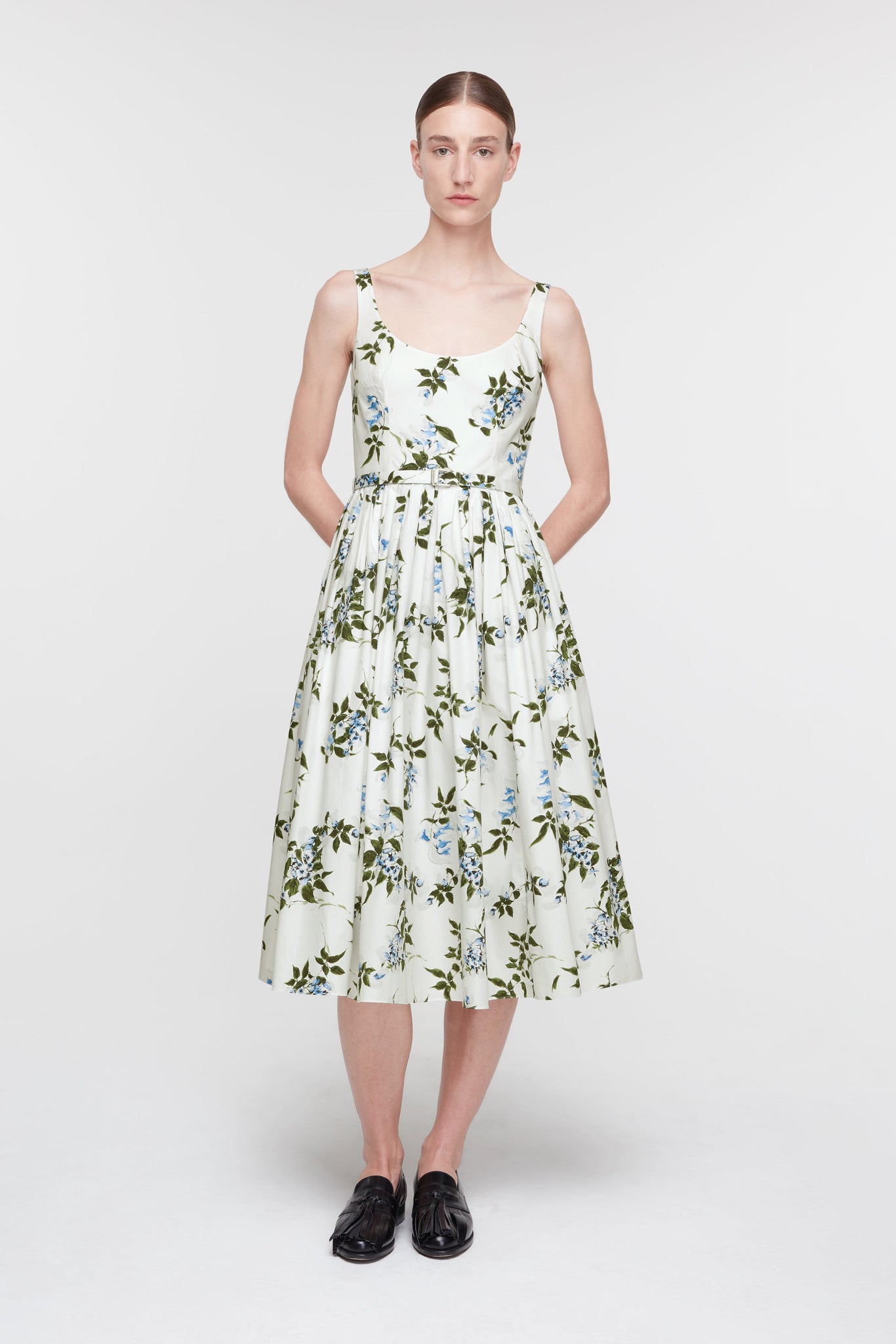 Eglantine Dress In Lilac Cherries & Lillies on White Organic Cotton ...