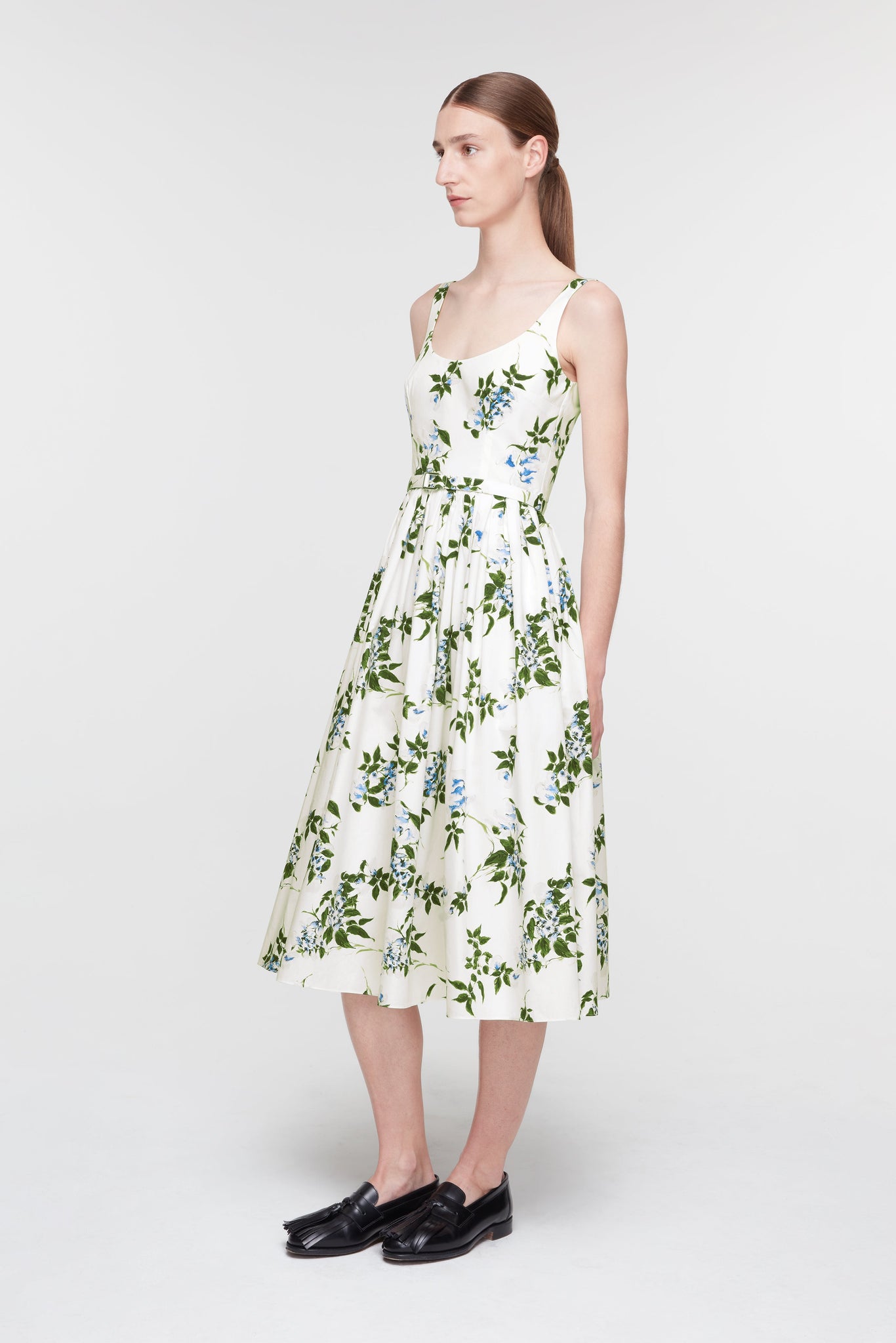 Eglantine Dress In Lilac Cherries & Lillies on White Organic Cotton ...