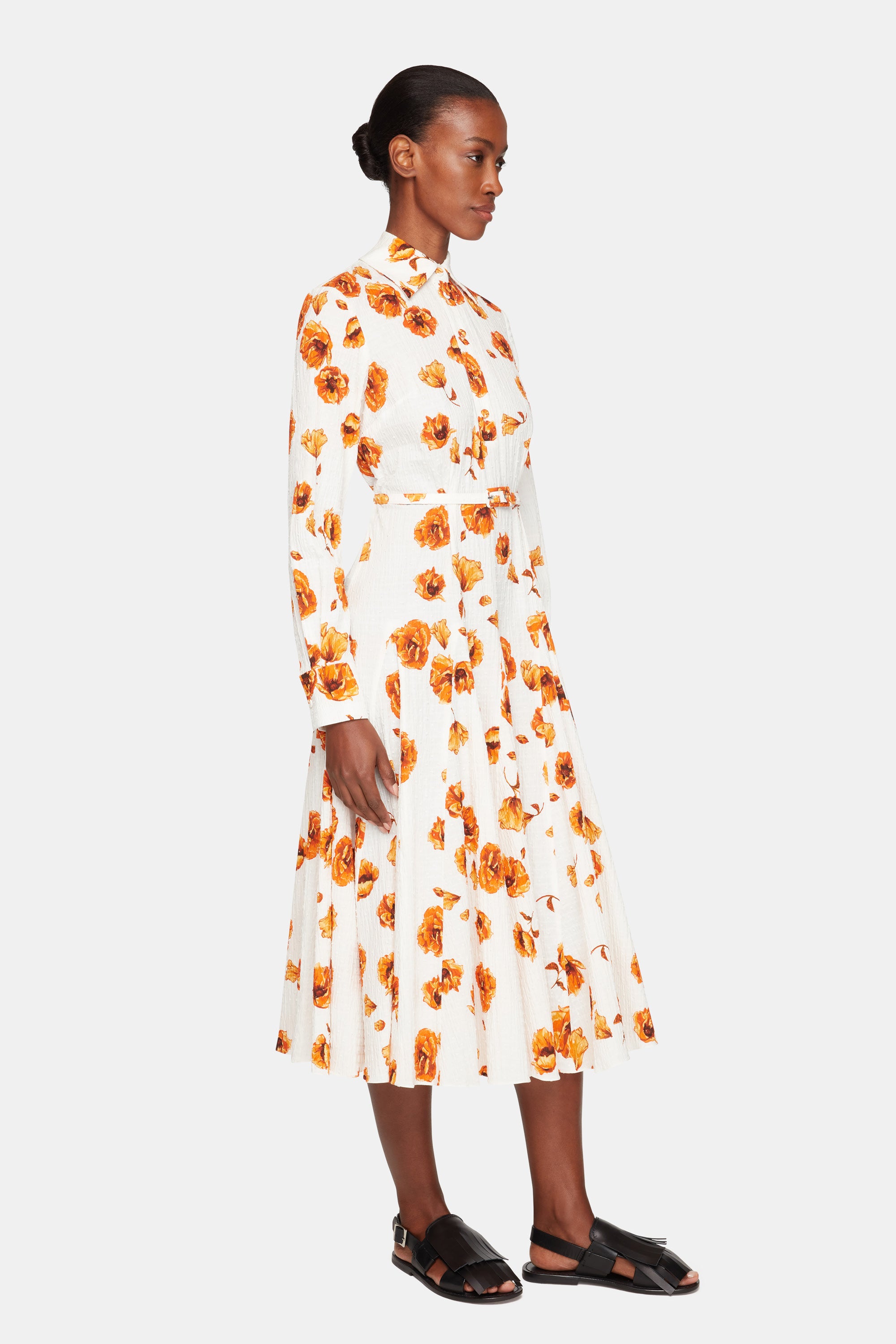 Marion Dress In Orange Poppies Bibione Cotton | Emilia Wickstead