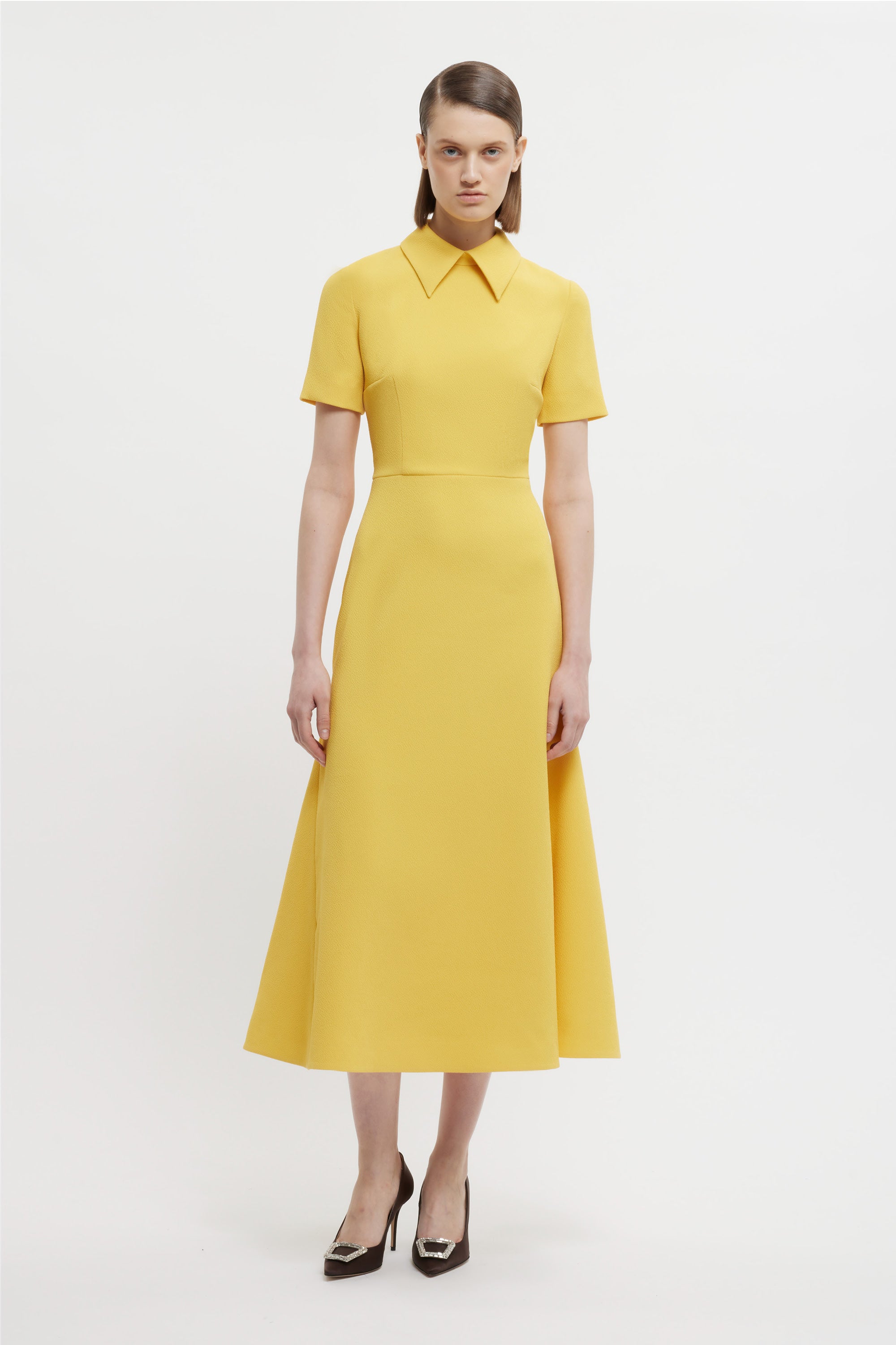 Eman Dress In Custard Yellow Double Crepe | Emilia Wickstead
