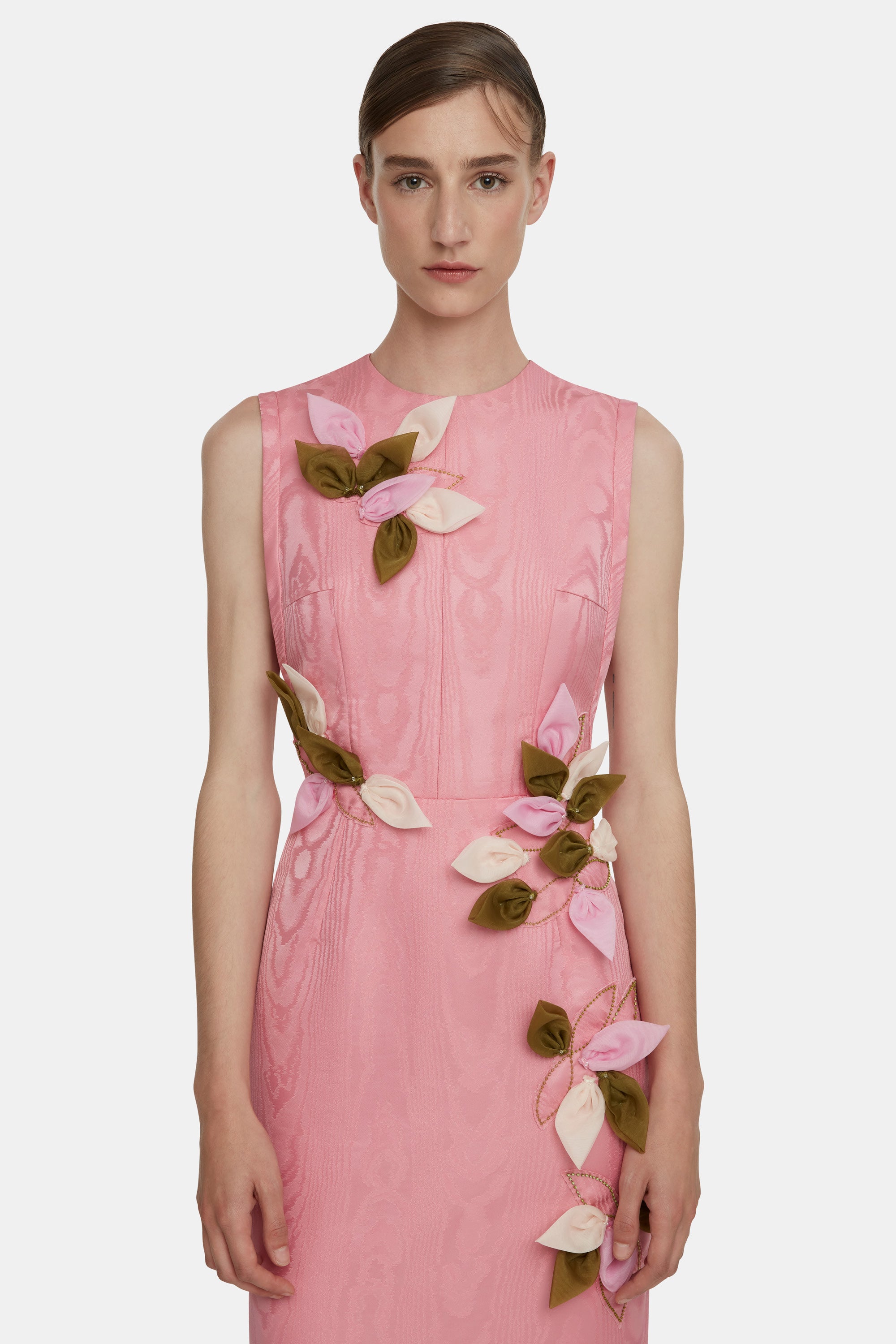 Cappia Petal Applique Dress in Pink Moire Mikado | Emilia Wickstead