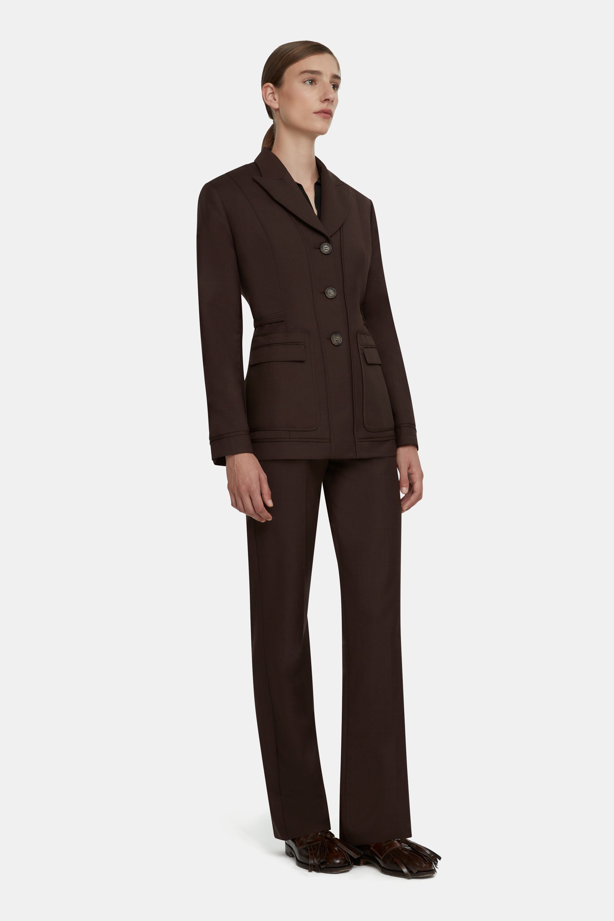 Courtney Tailored Jacket in Brown Merino Wool | Emilia Wickstead