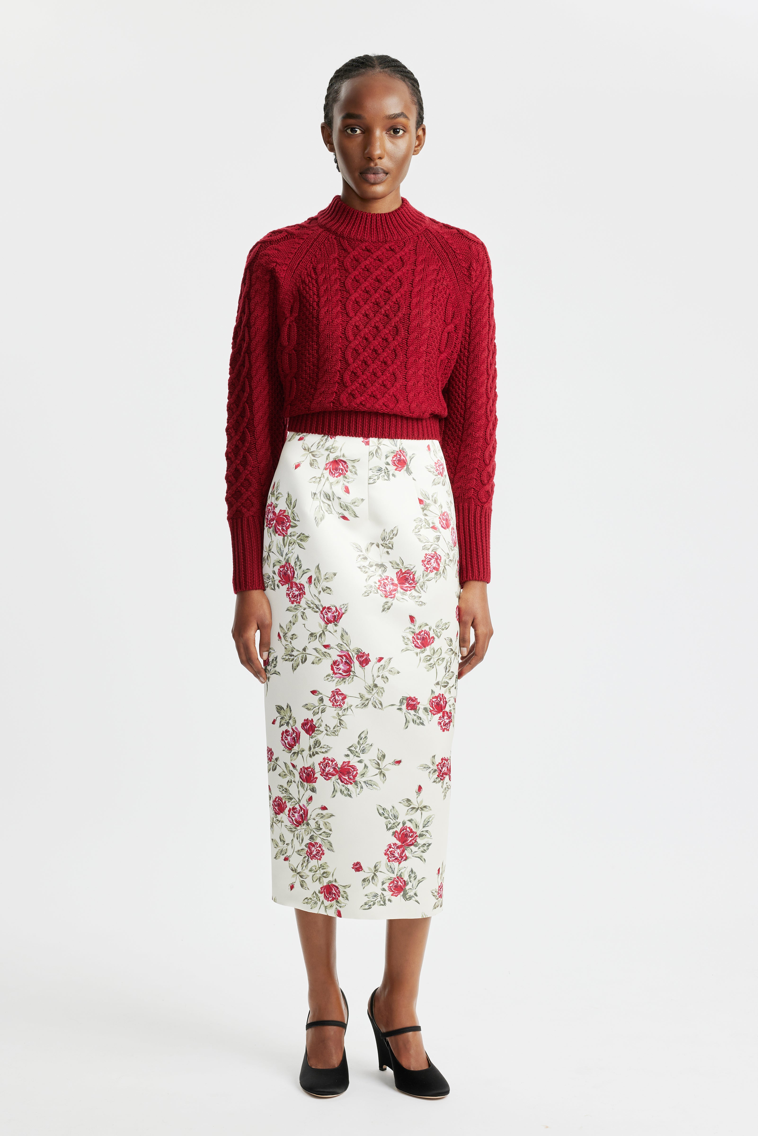 Emory Deep Red Cable Knit Jumper | Emilia Wickstead
