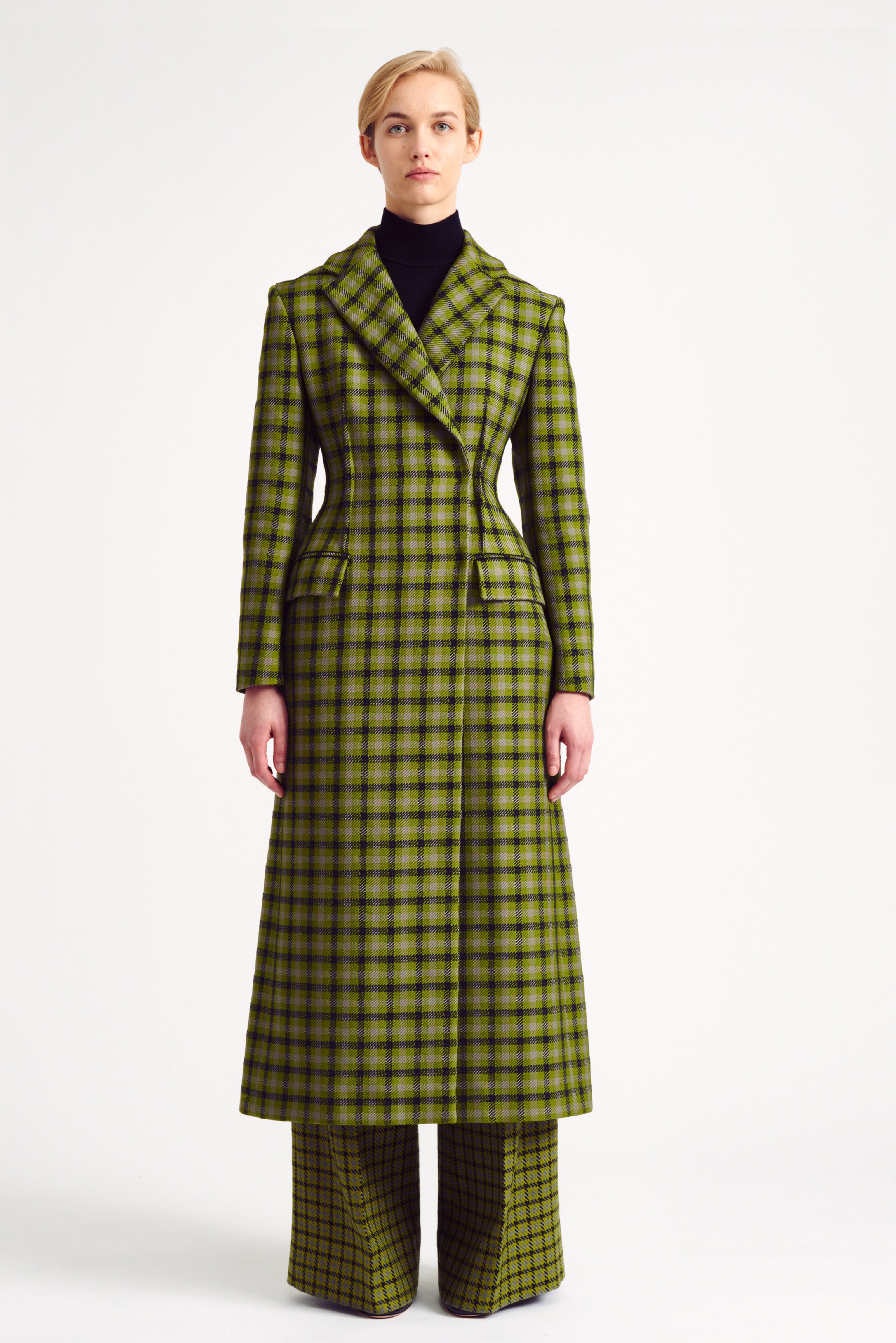 Kelin Olive & Black Tattersall Check Coat | Emilia Wickstead