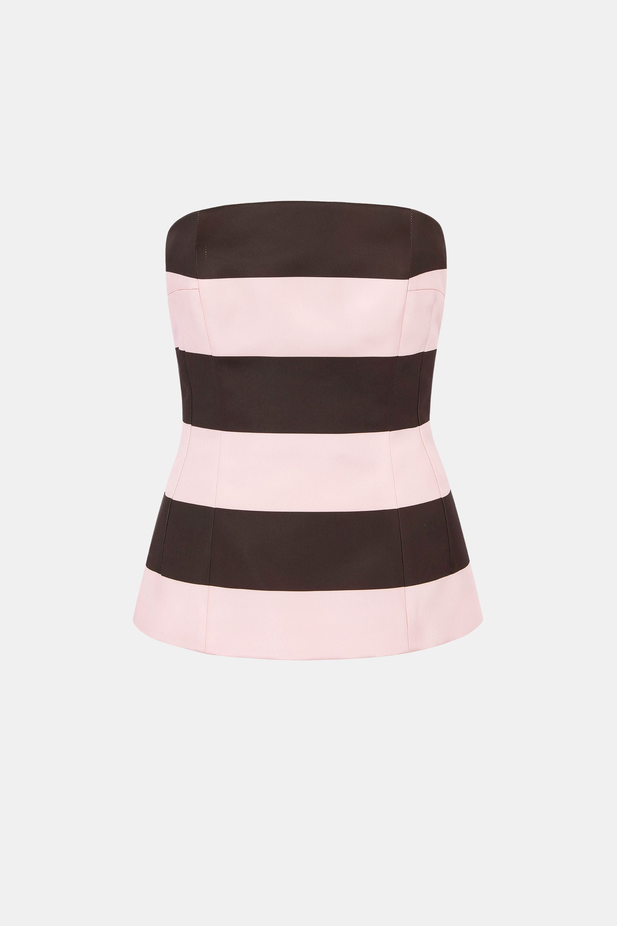 Kerina Top In Pink And Brown Stripe Italian Duchess Satin | Emilia ...