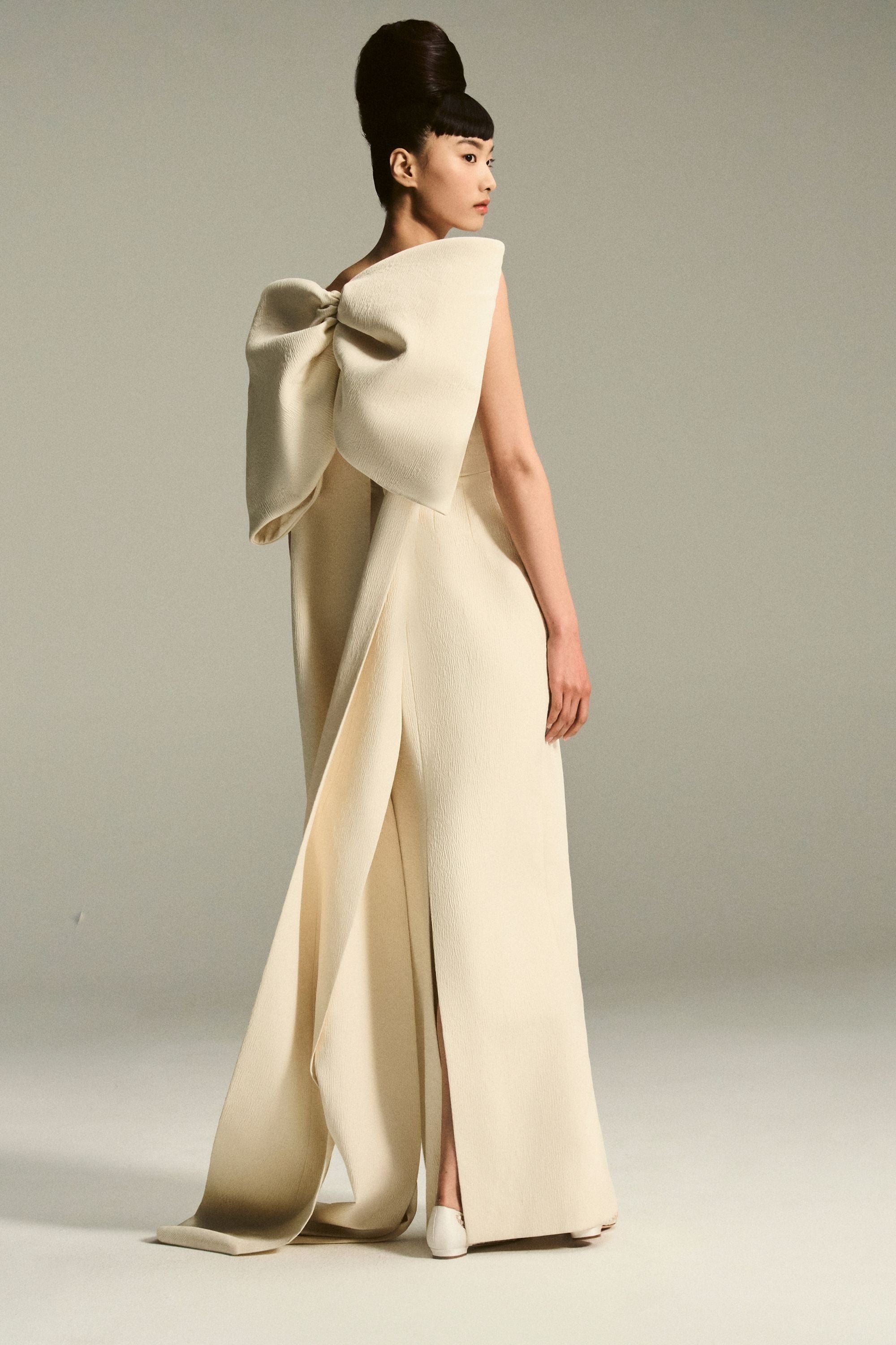 Luna Bow Back Bridal Dress in Ivory Textured Cloque | Emilia Wickstead