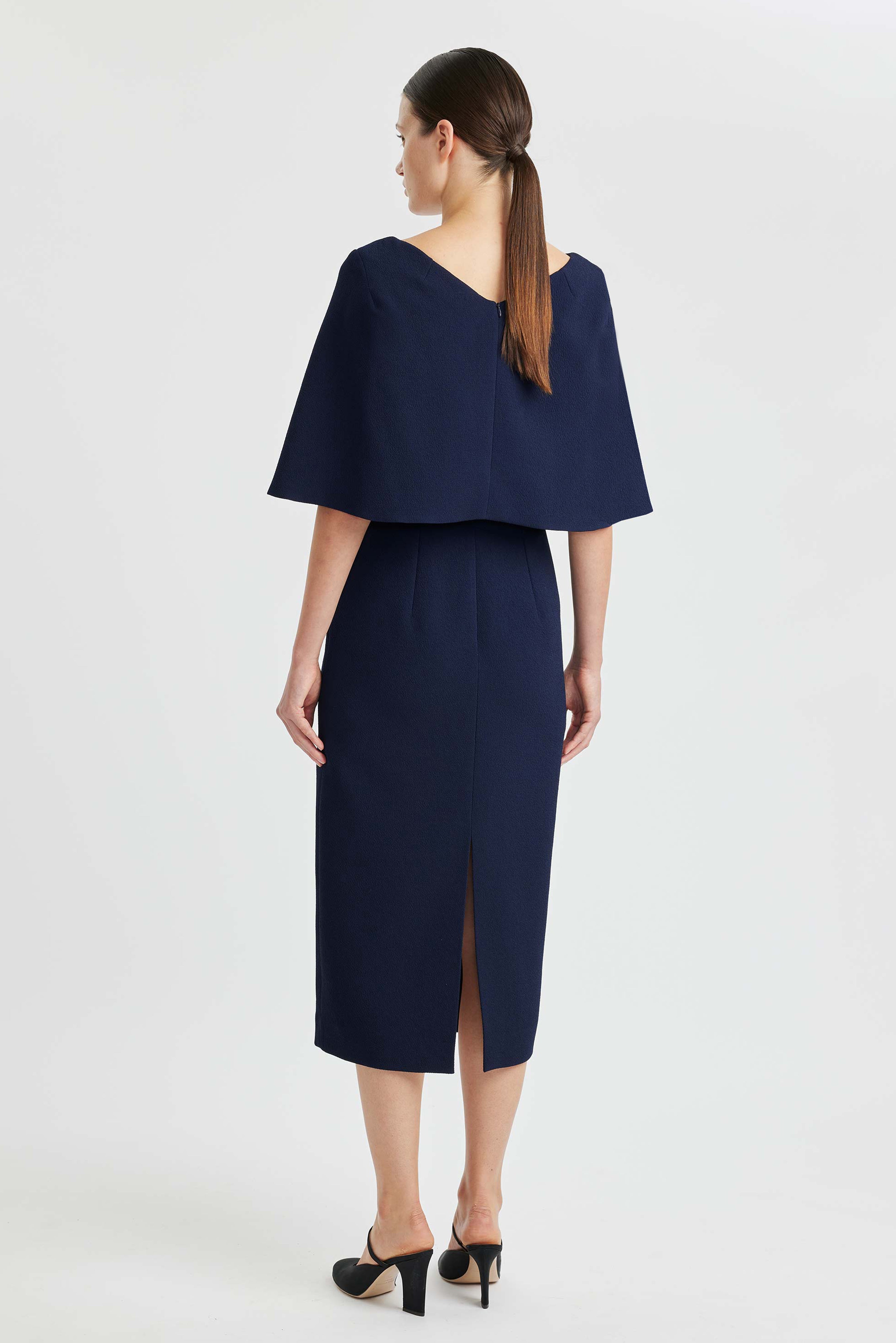 Maizie cape Back Dress in Midnight Double Crepe | Emilia Wickstead