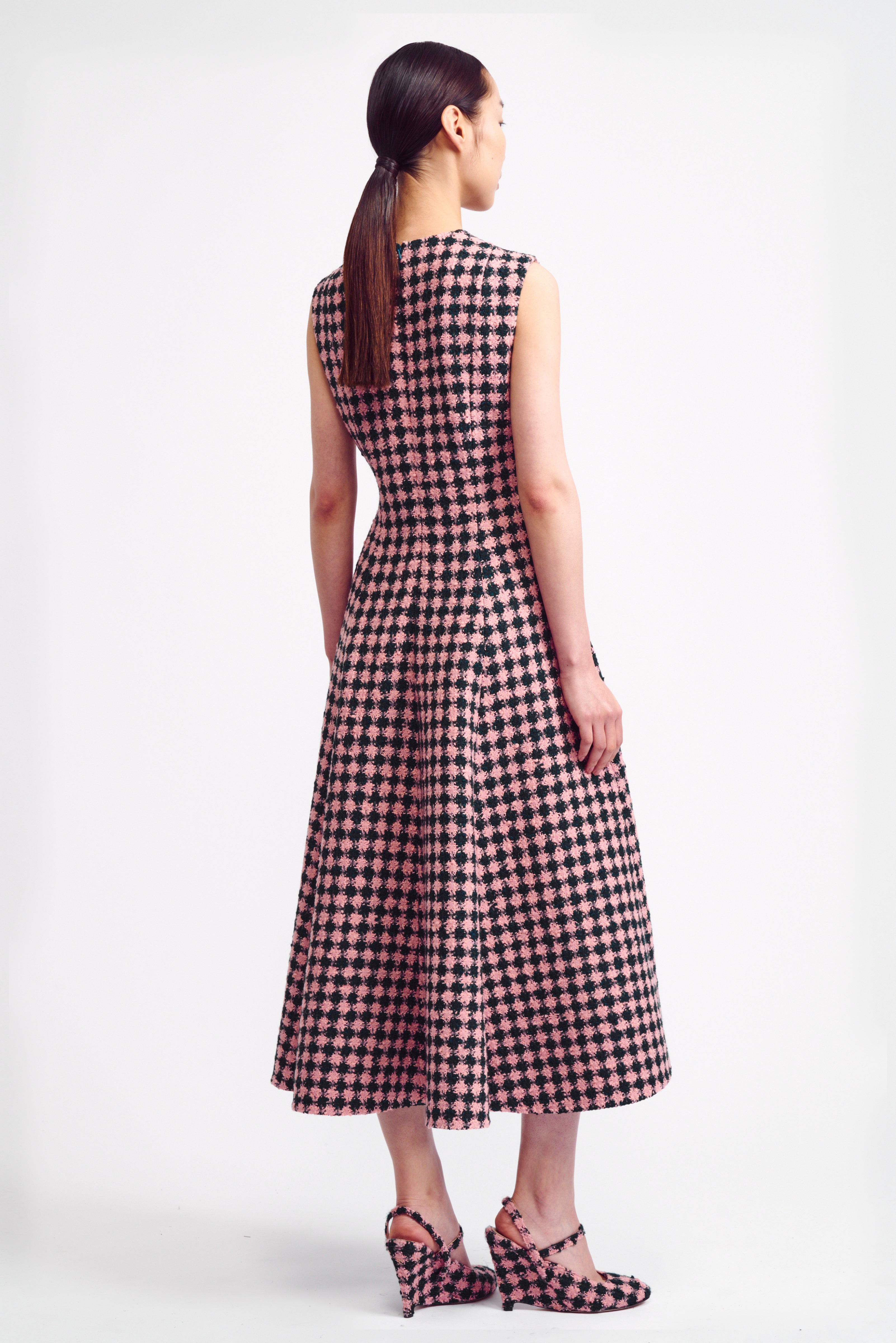 Mara Green & Pink Houndstooth Boucle Dress | Emilia Wickstead