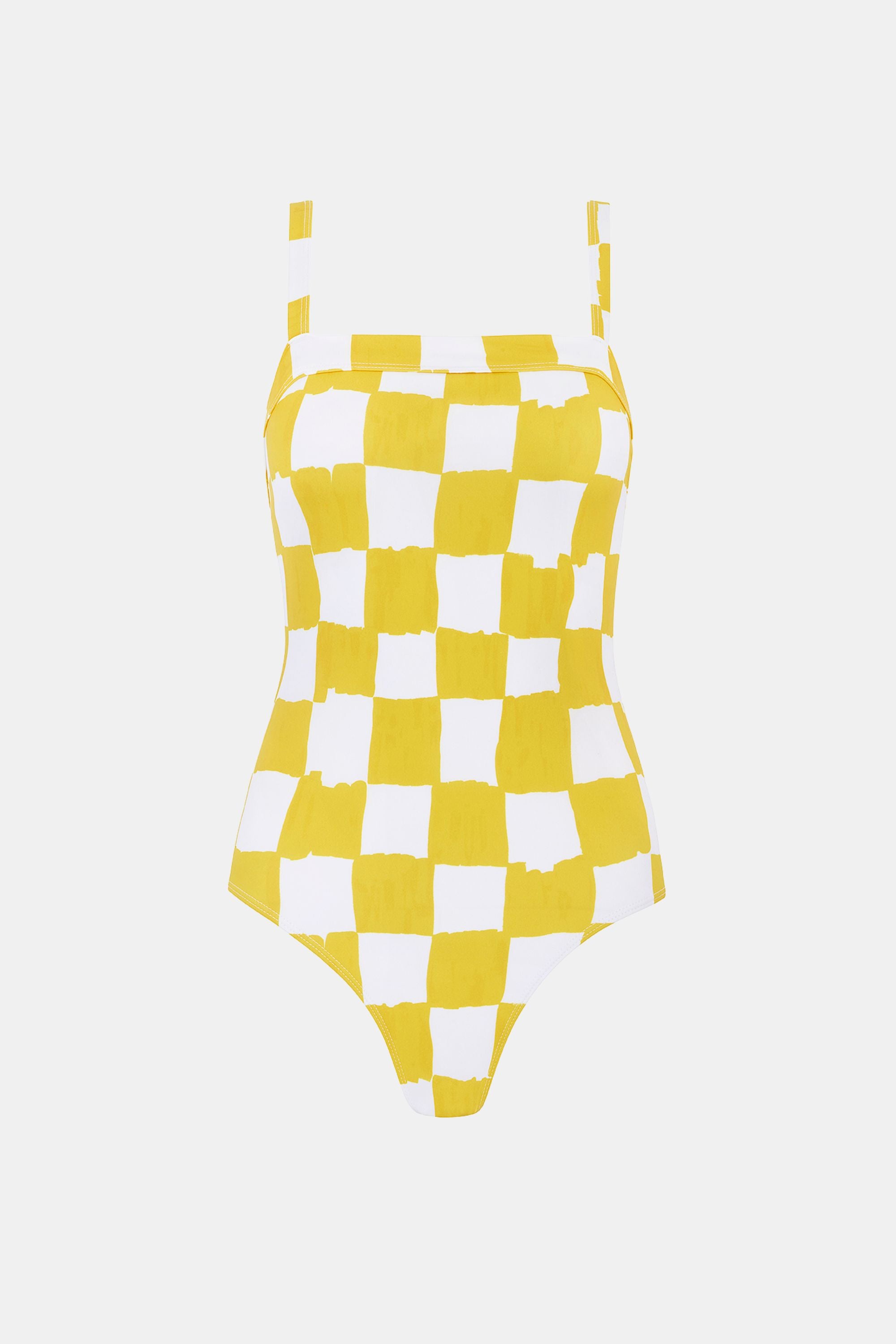 Nell Swimsuit in Yellow And White Check | Emilia Wickstead
