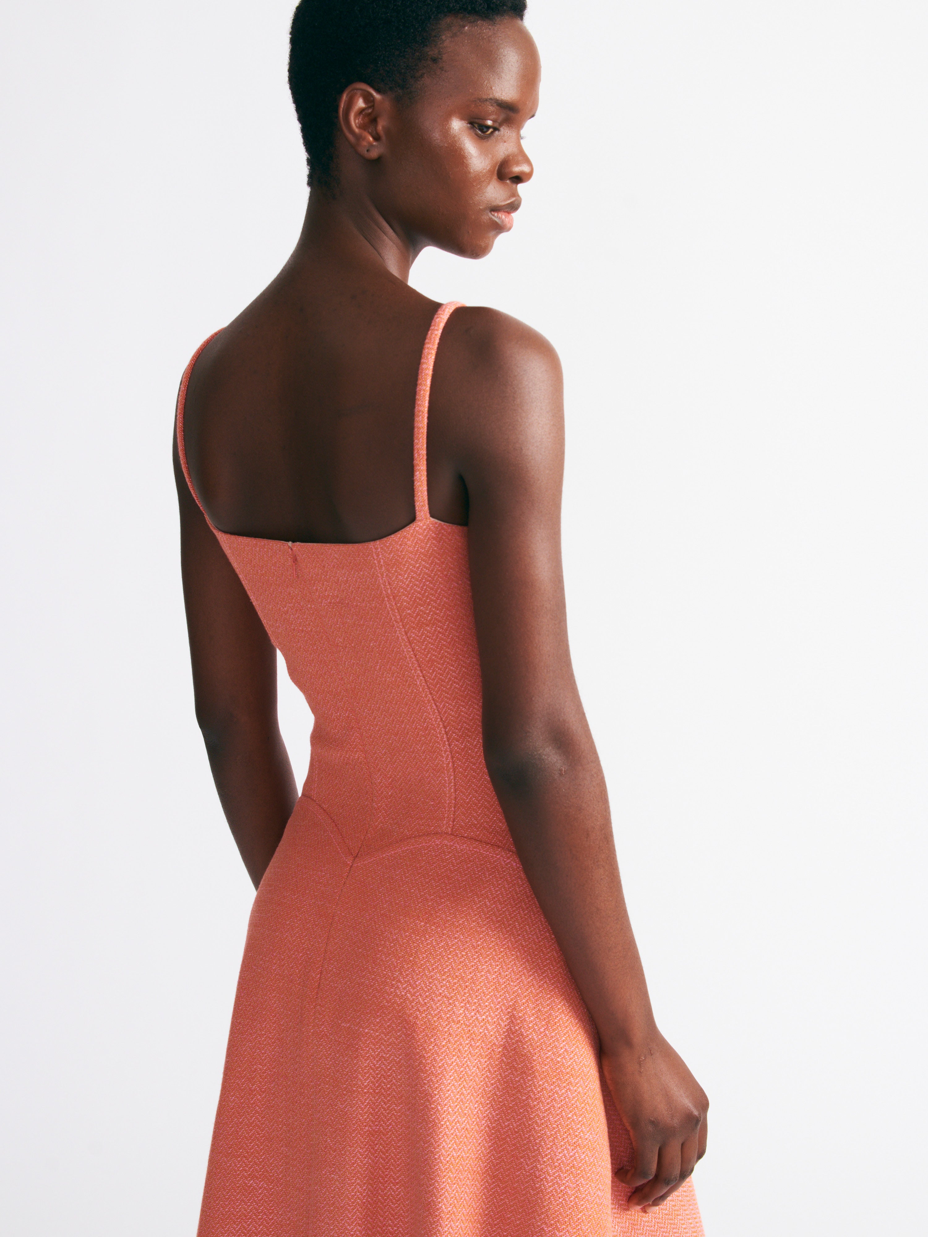 Esha Dress In Rose & Tan Chevron Weave | Emilia Wickstead