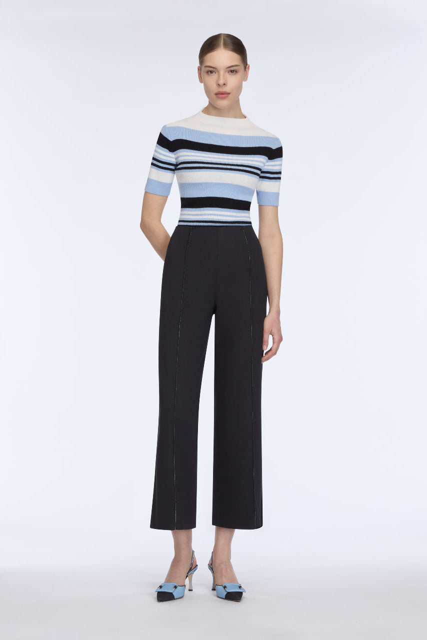Toma Knit Top in Blue, Black & White Merino Wool– Emilia Wickstead
