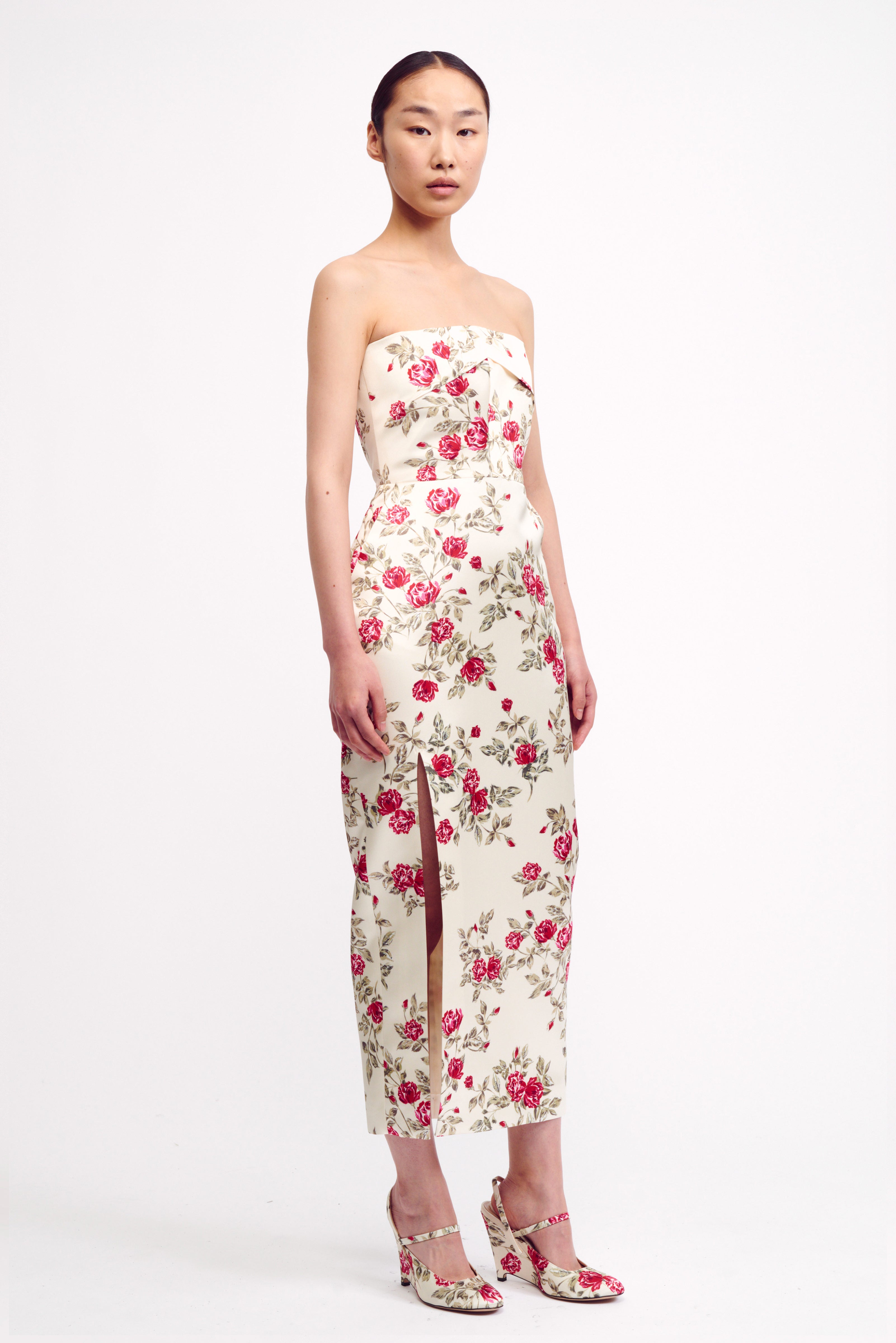 Pola Dress in Red Rose Printed Italian Duchess Satin | Emilia Wickstead