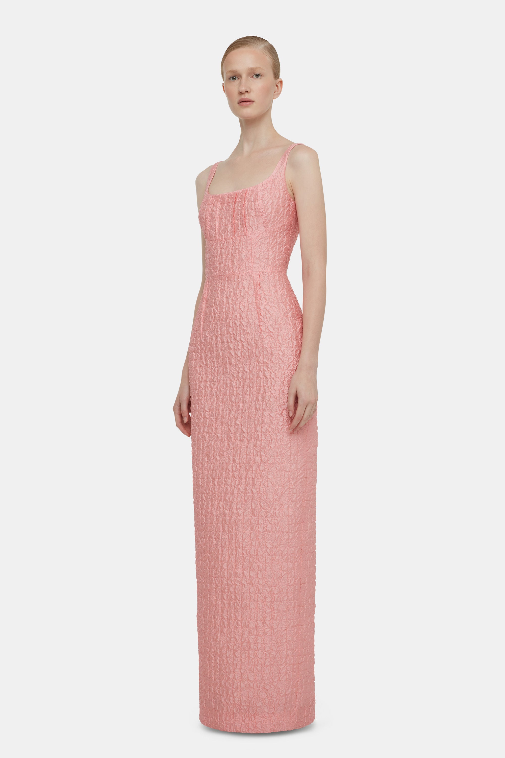 Sharon Dress In Matte Pink Seersucker | Emilia Wickstead
