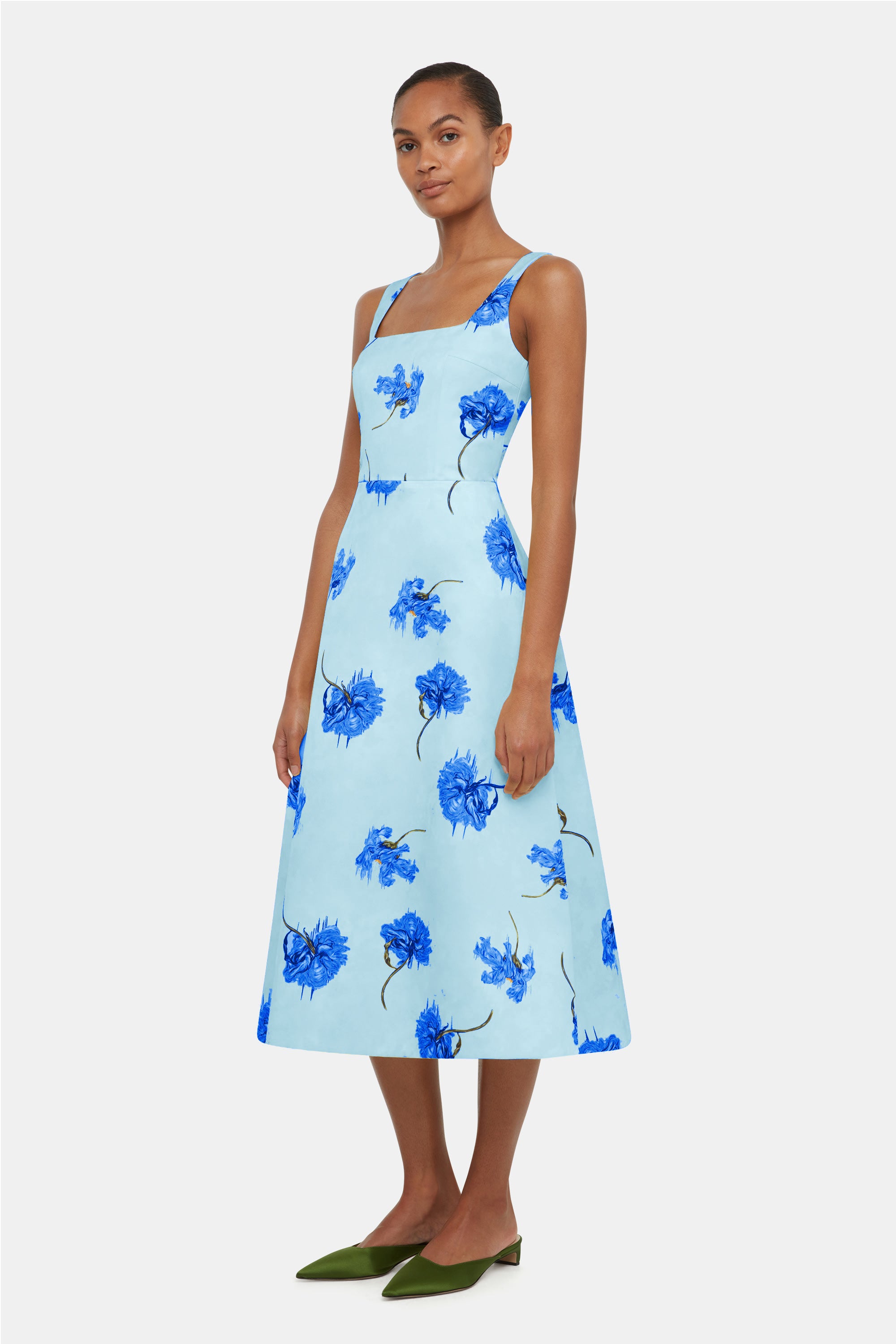 Shiloh Dress in Genzianella Blue Flowers on Duck Egg Blue | Emilia ...