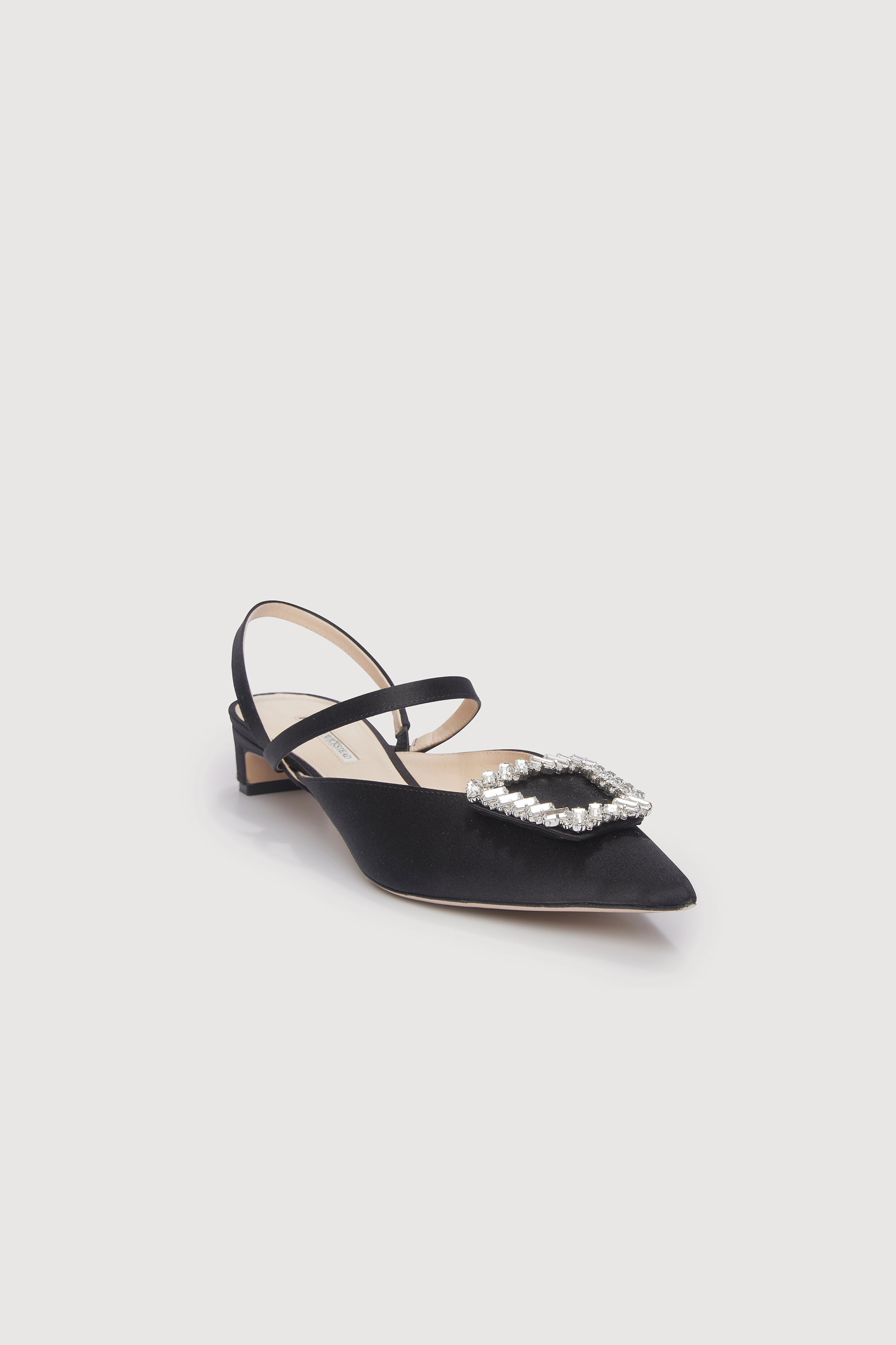 Katrina Black Satin Jewel Buckle Kitten Heel Shoes | Emilia Wickstead
