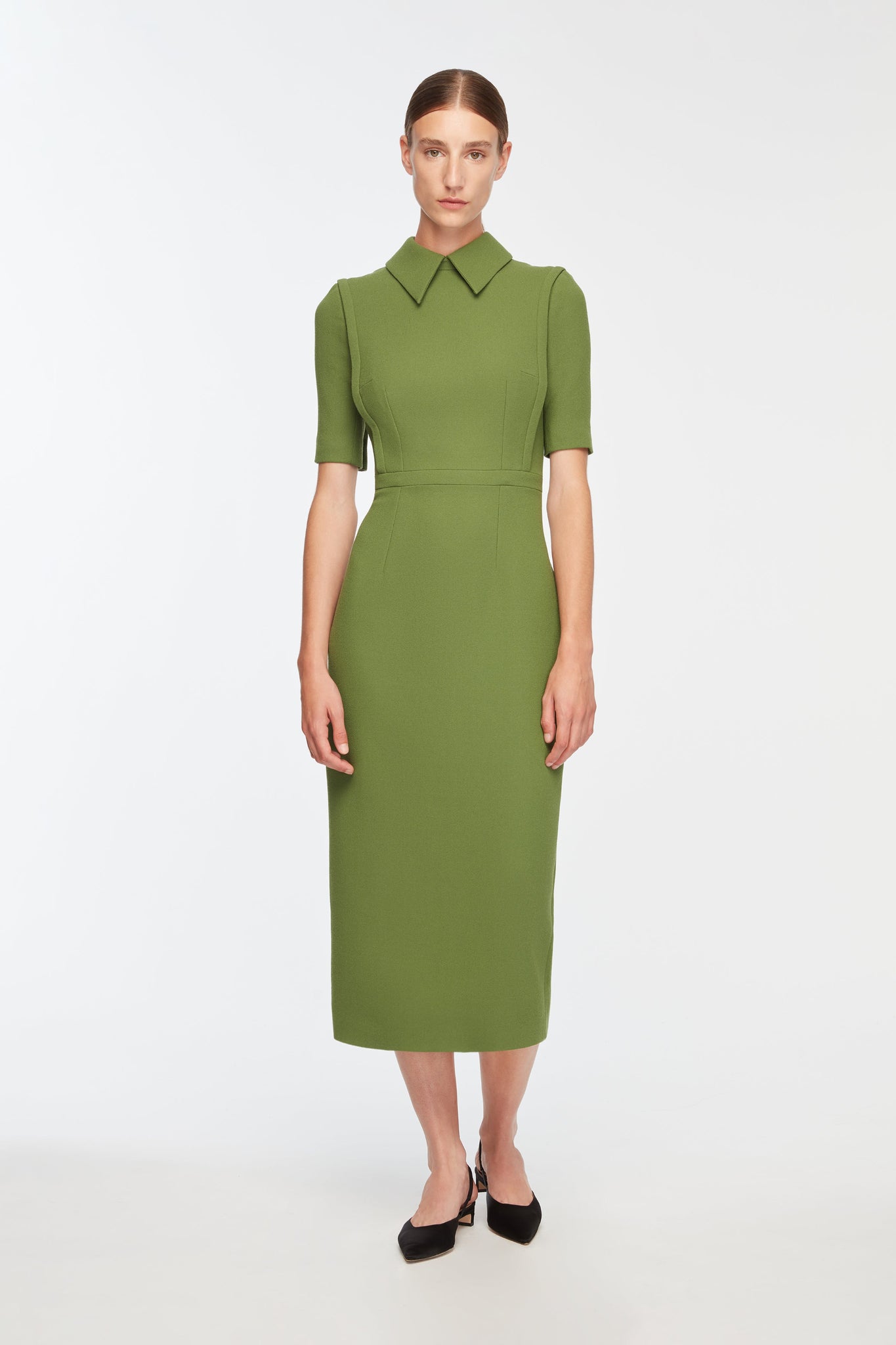 Valletta Dress In Olive Single Wool Crepe | Emilia Wickstead