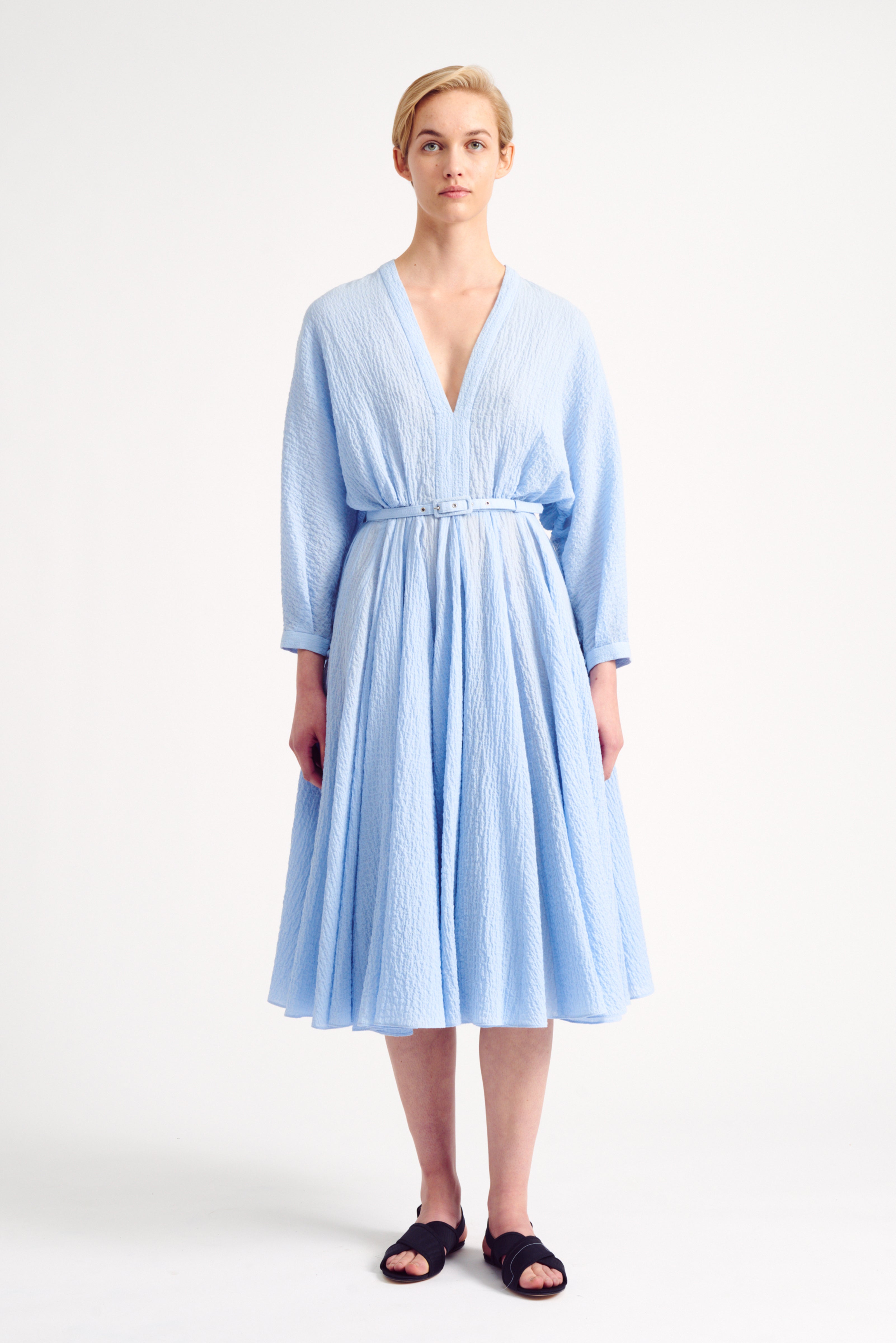 Lilith Blue Cotton Cloque Dress | Emilia Wickstead