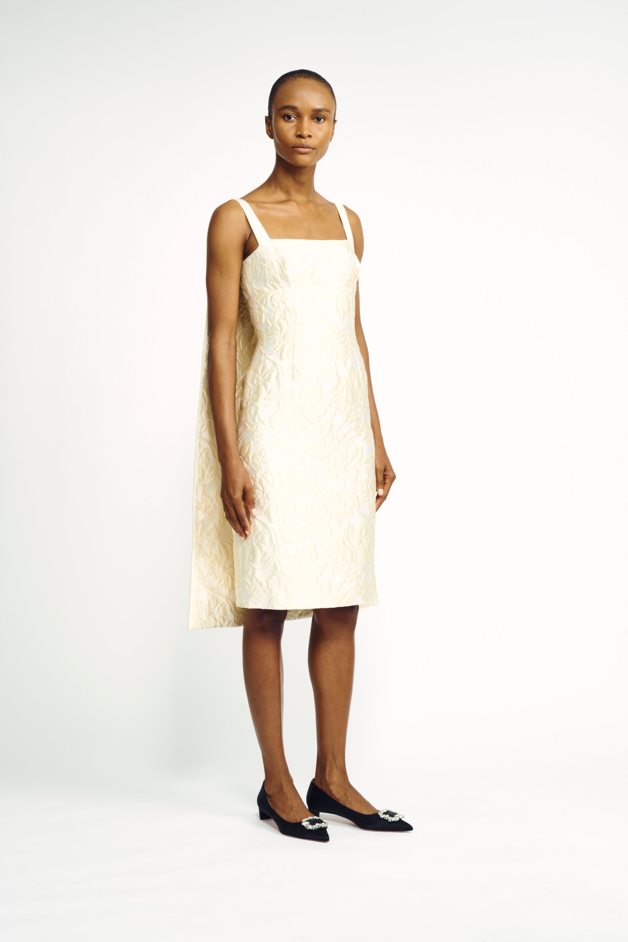 Corrie Dress | Ivory Deep Floral Cloque Cape Back dress | Emilia Wickstead