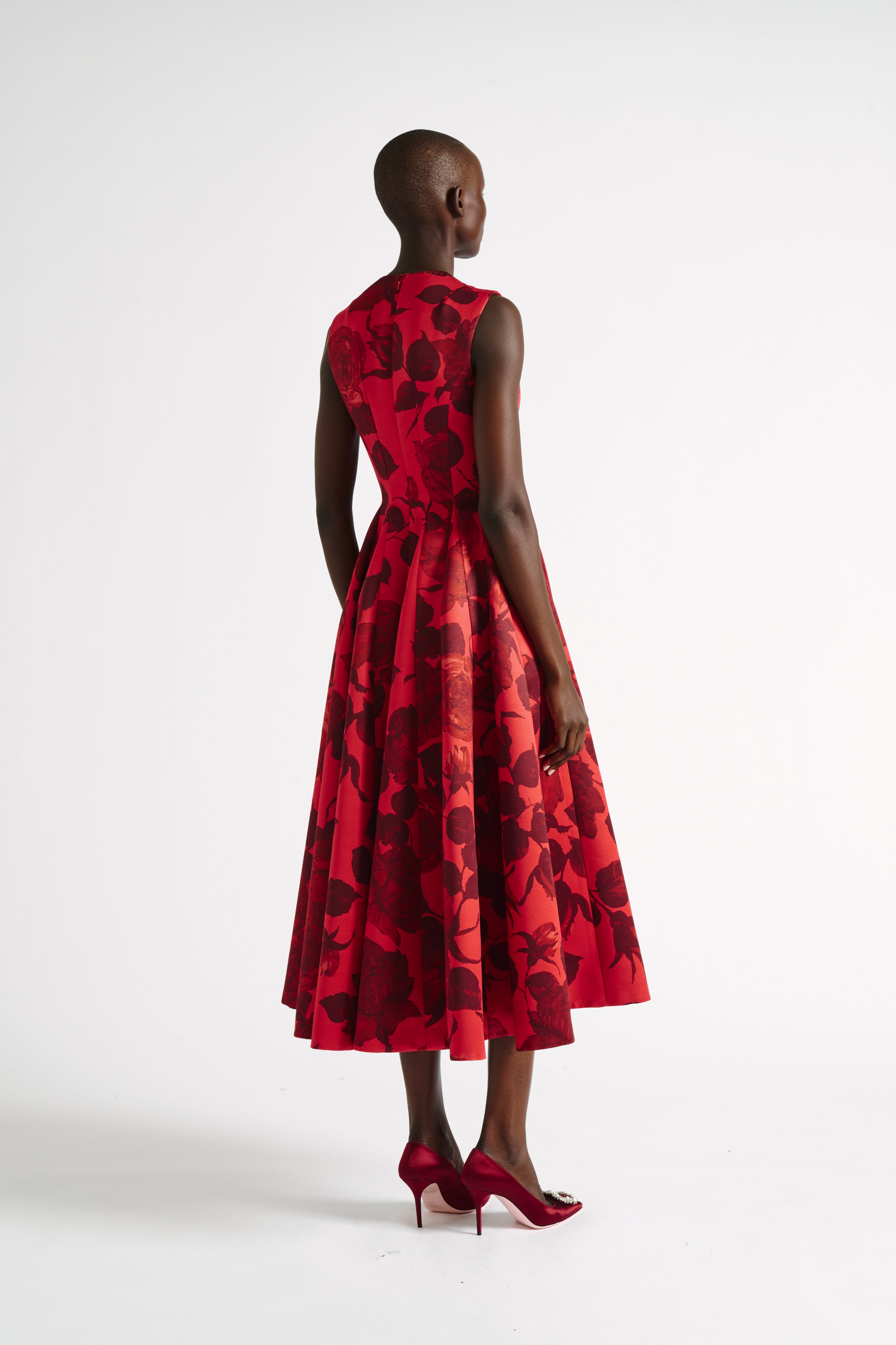 Chelsea Dress | Red Rose Printed Fit-and-Flare Dress | Emilia Wickstead