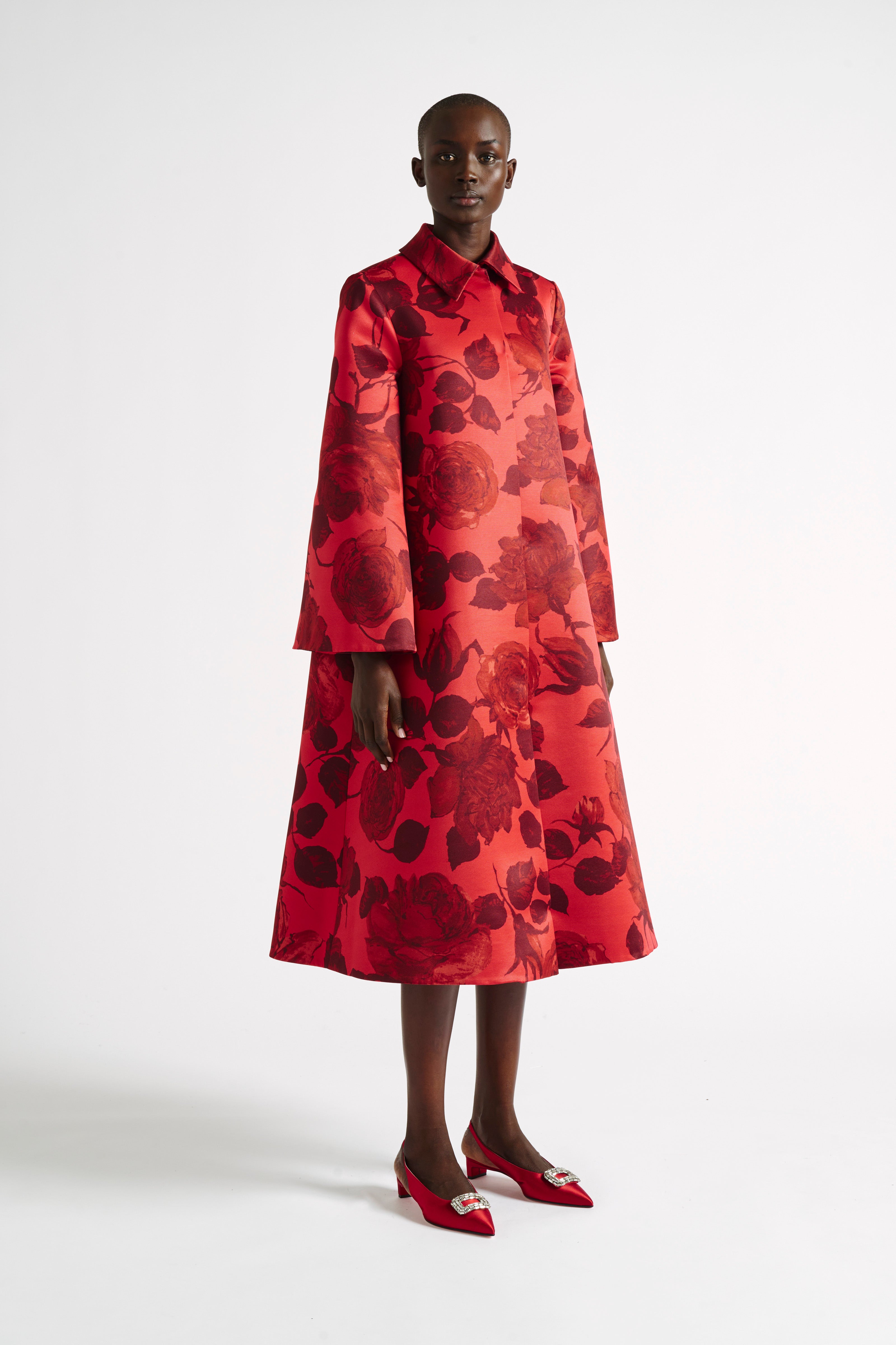 Ellis Coat | Red Rose Printed Coat Dress | Emilia Wickstead