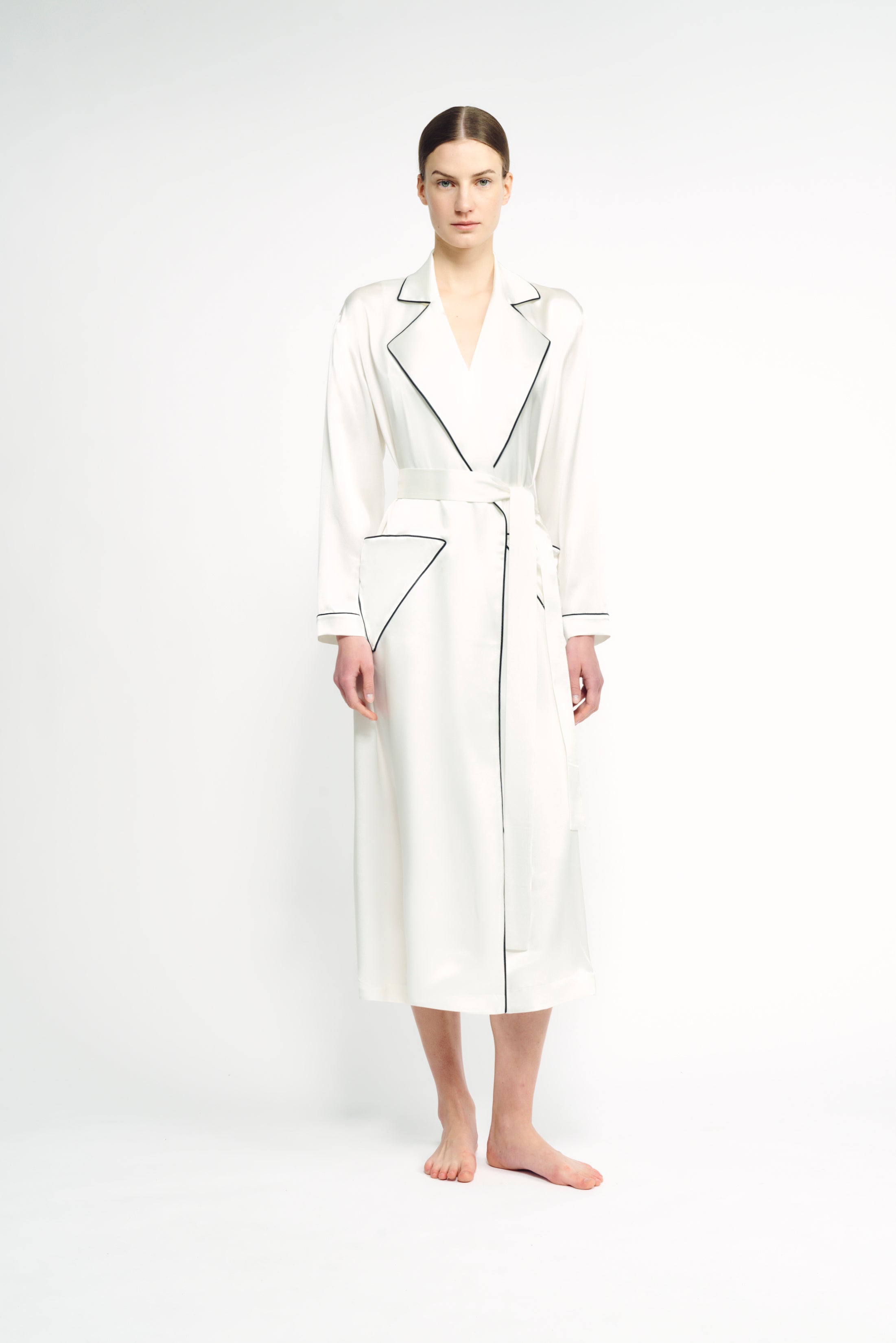 Amana Dressing Gown | Silk Satin Ivory | Emilia Wickstead