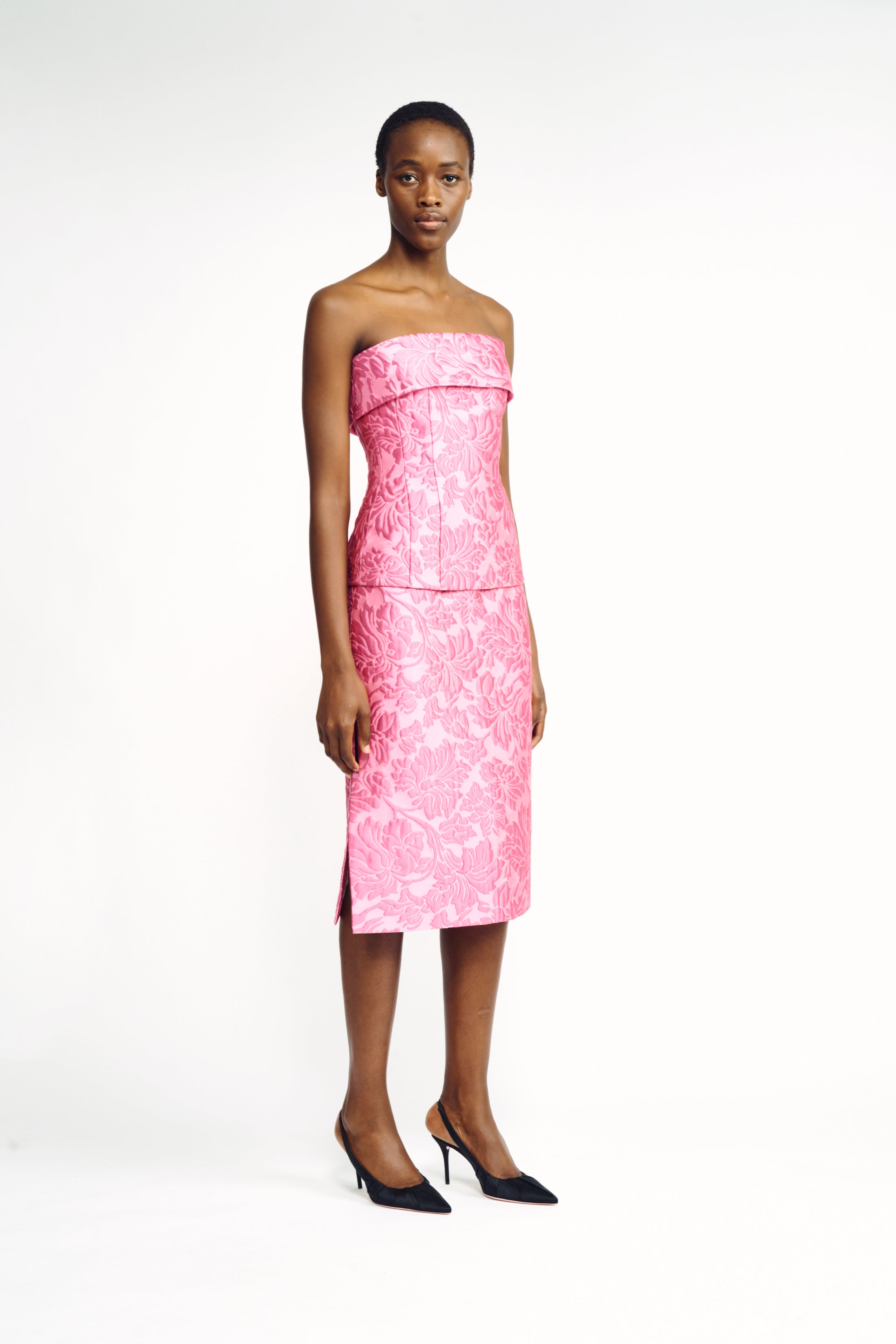 Karin Top | Pink Deep Floral Cloque Bustier Top | Emilia Wickstead