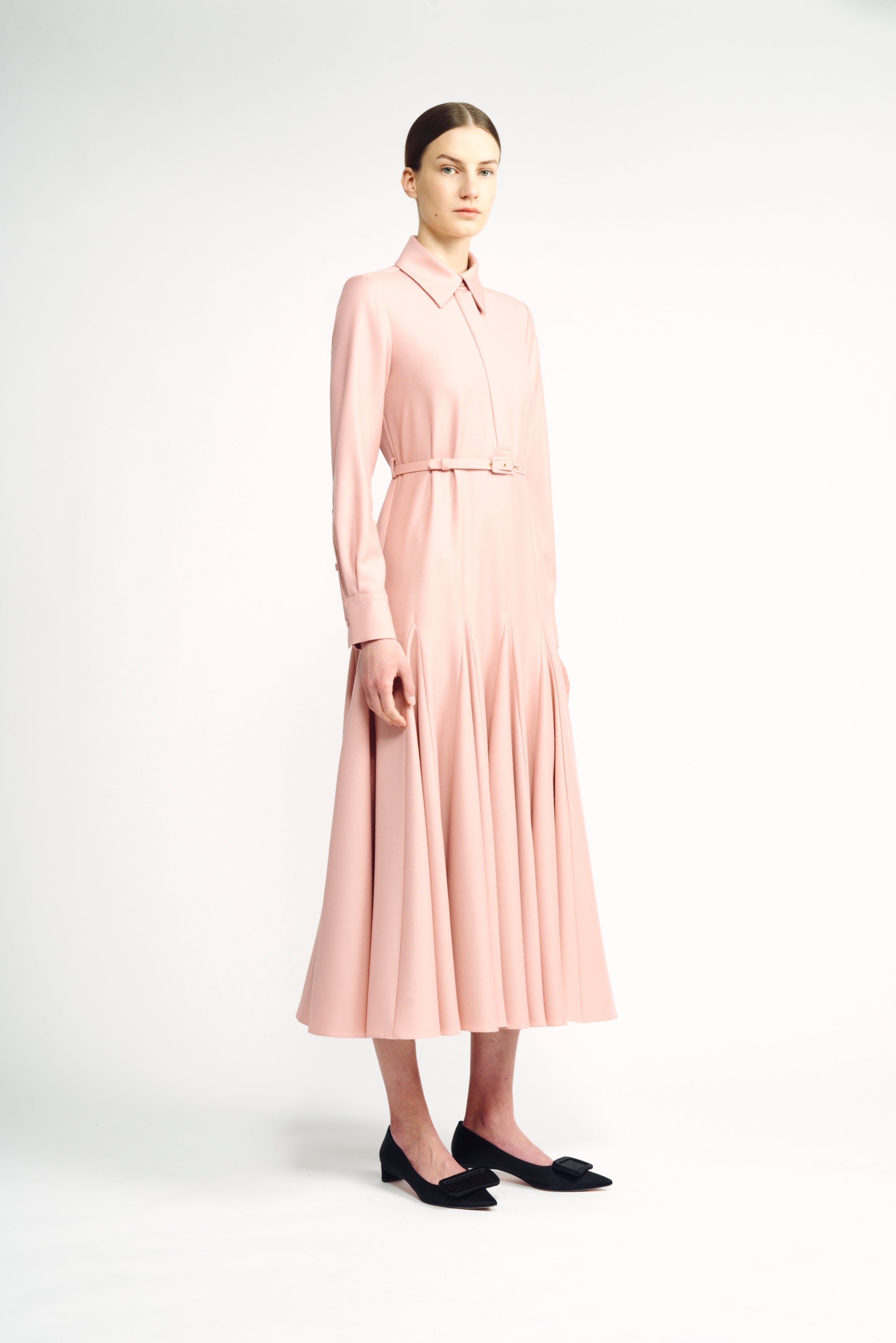 Marione Dress | Pink Long Sleeve Fit-and-Flare Short Dress | Emilia ...