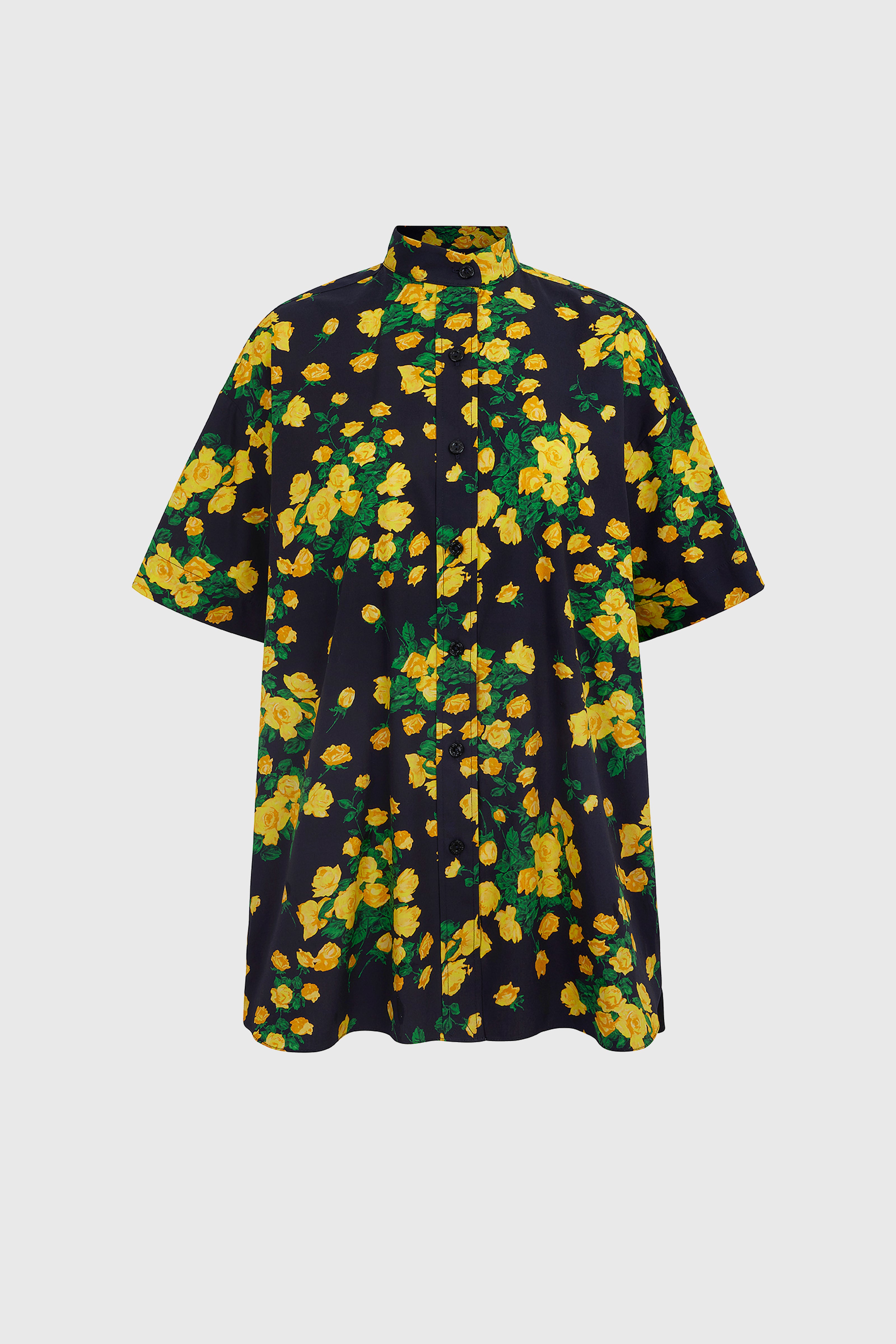 Nash Lemon & Navy Blue Rose Print Cotton Poplin Shirt | Emilia ...